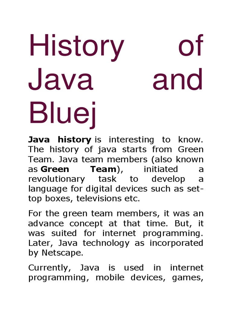 History of Java and BlueJ Programming | PDF | Constructor (Object ...