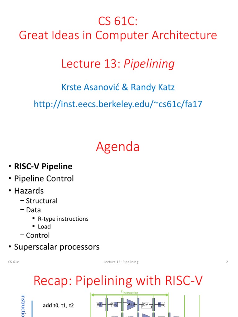 CS 61C: Great Ideas in Computer Architecture Lecture 13: Pipelining | PDF | Central Processing ...