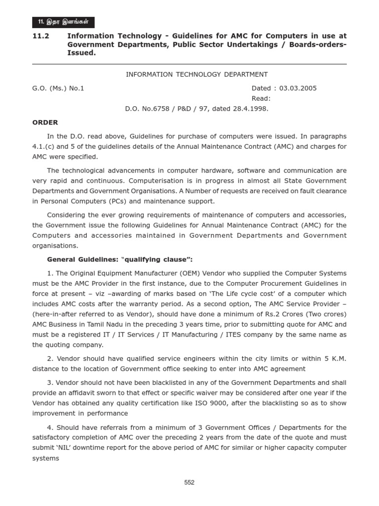 11.2 Information Technology - Guidelines For AMC For Computers in Use ...