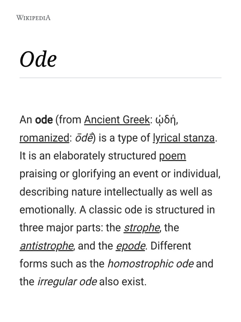 Ode Wikipedia Pdf Pdf Narrative Forms Poetics