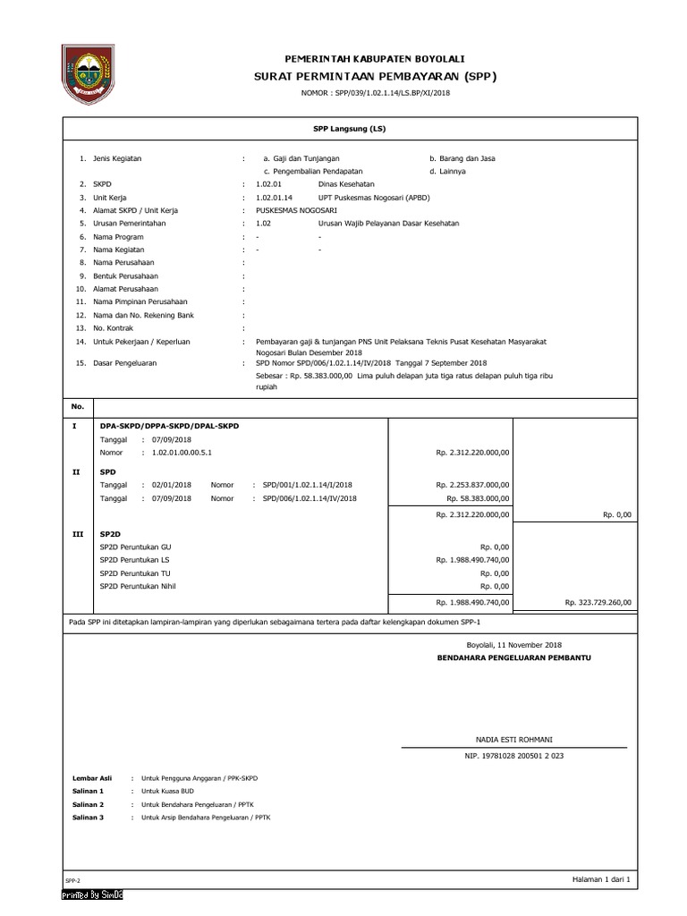 Contoh SPP Blud | PDF
