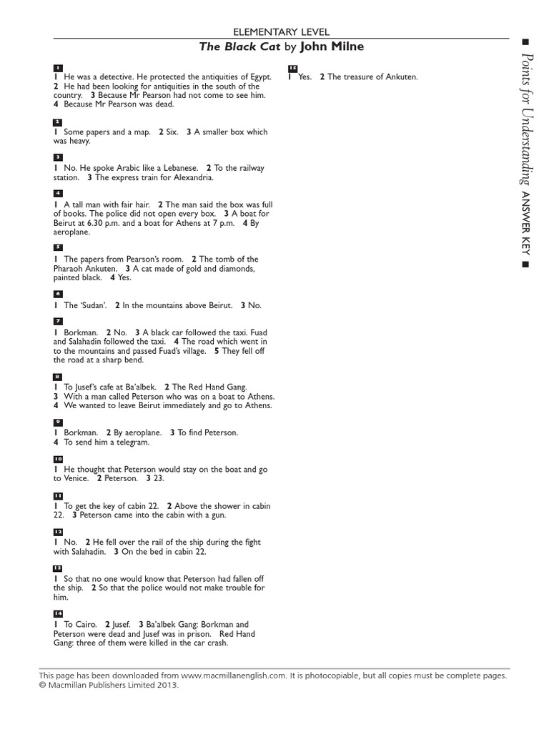 The Black Cat Points For Understanding Anwser Key PDF | PDF