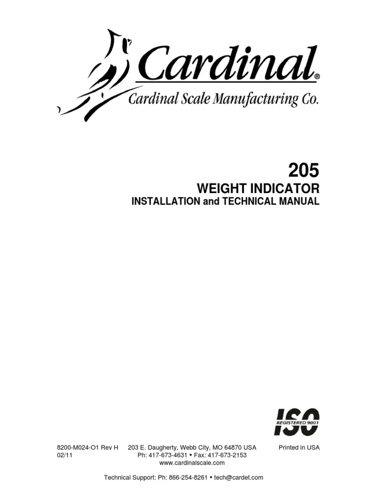 Installation and Technical Manual for the Cardinal Scale Model 205 ...