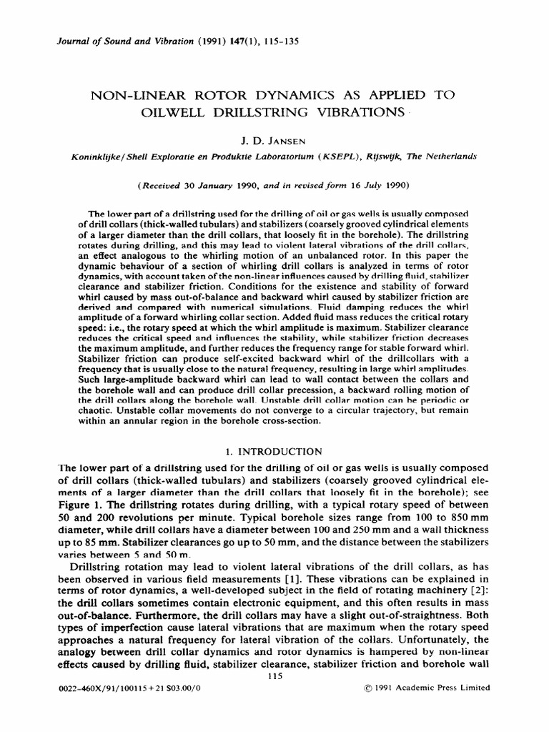 Non-Linear Rotor Dynamics As Applied To Oilwell Drillstring Vibrations | PDF | Stability Theory ...