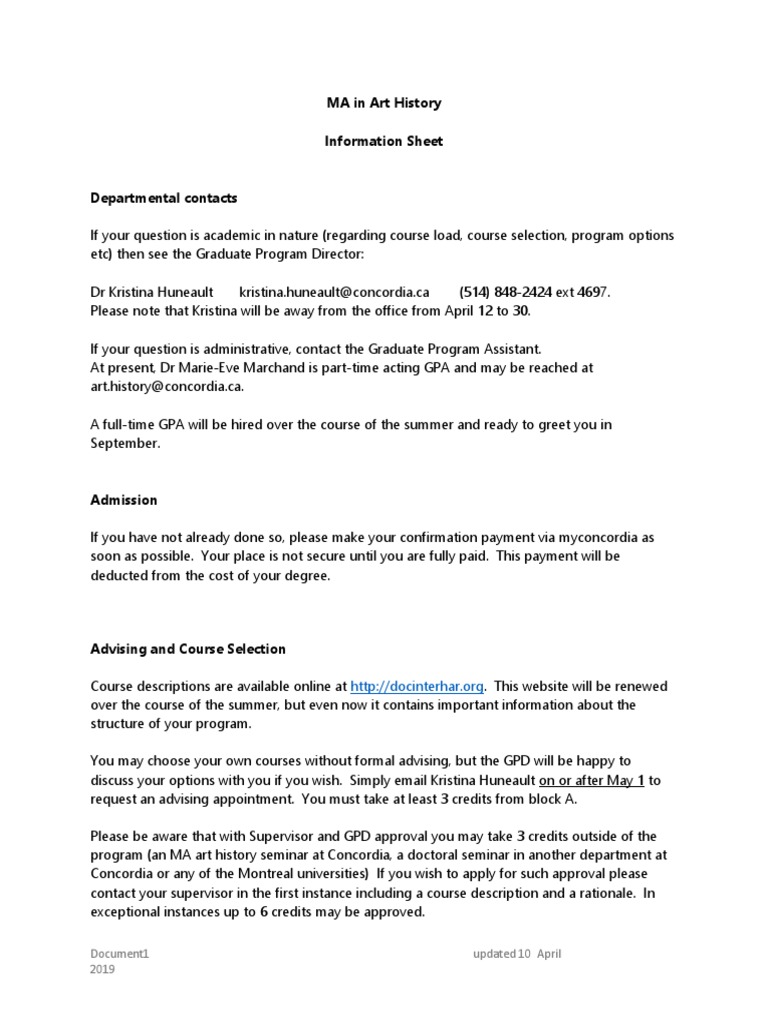 MA Art History Student Guide | PDF | Academia | Learning
