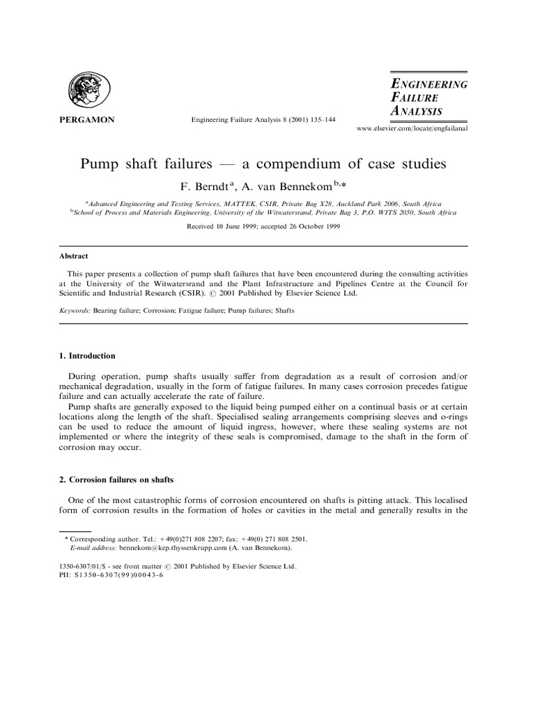 Pump Shaft Failures Ð A Compendium of Case Studies: F. Berndt, A. Van ...