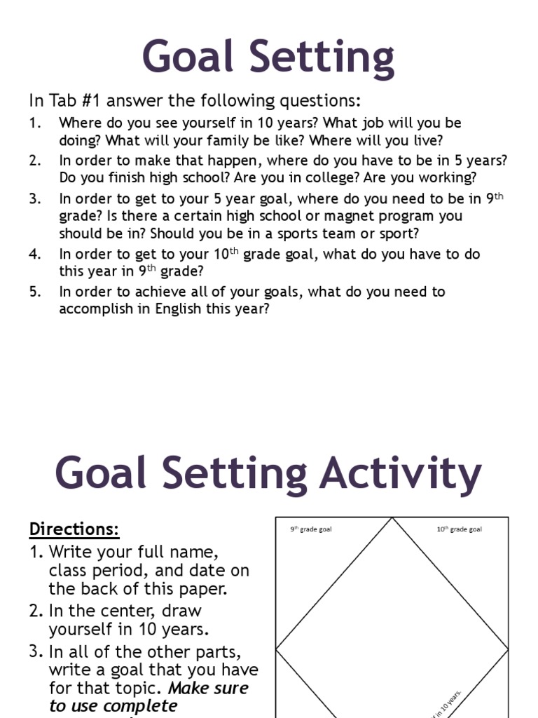 Goal Setting: in Tab #1 Answer The Following Questions | PDF