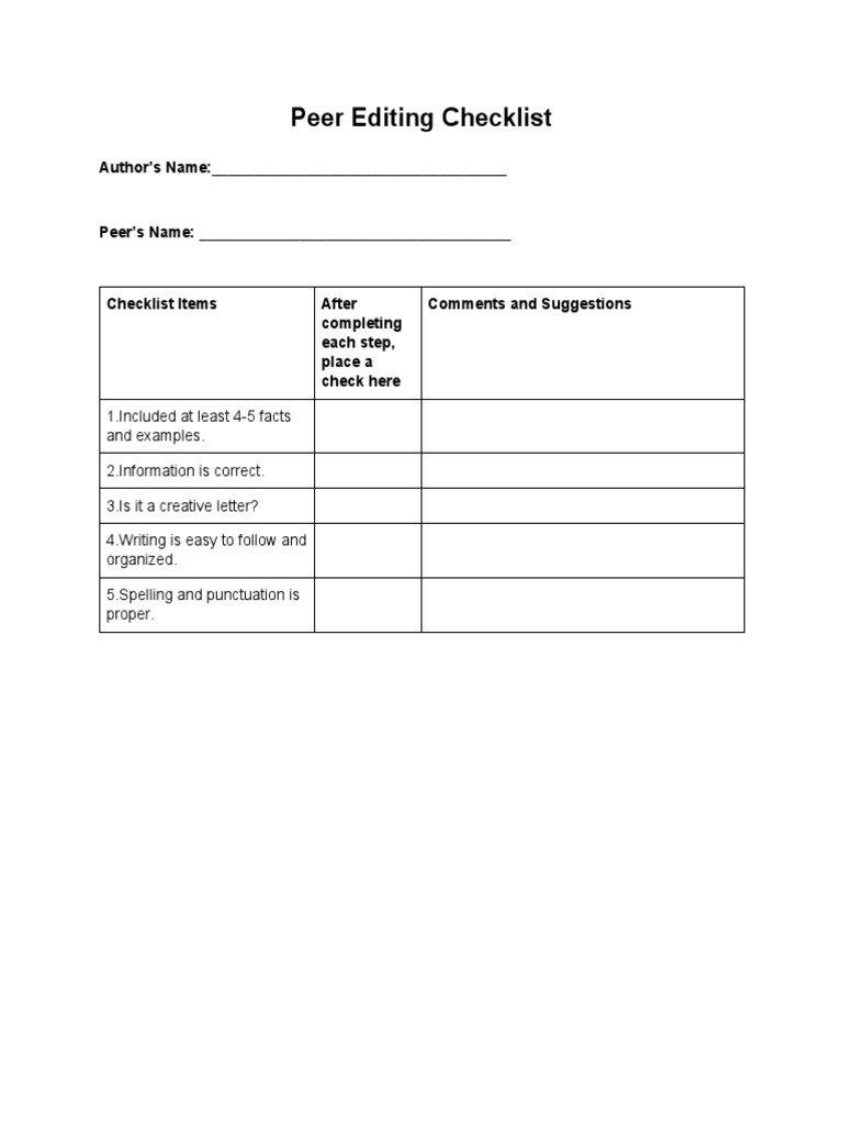 Peer Edit Checklist | PDF