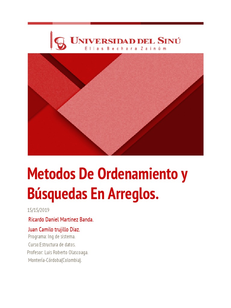 Metodos De Ordenamiento Y Búsquedas En Arreglos Pdf Estructura De Datos De Matriz