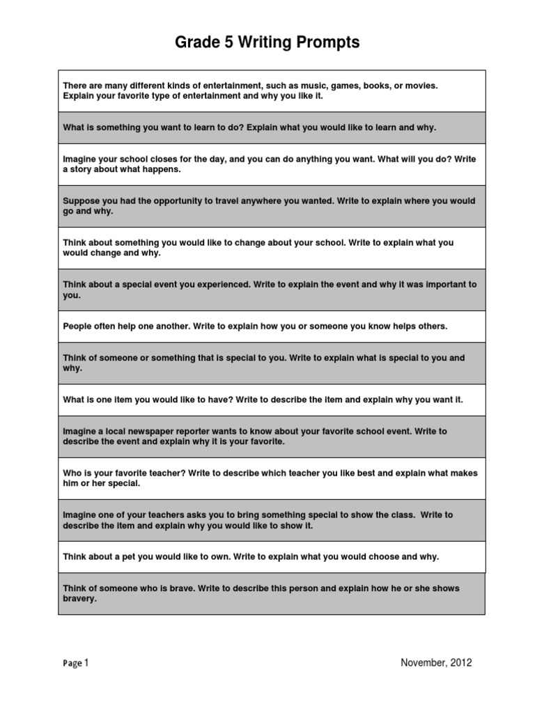5th Grade Creative Writing Prompts | PDF