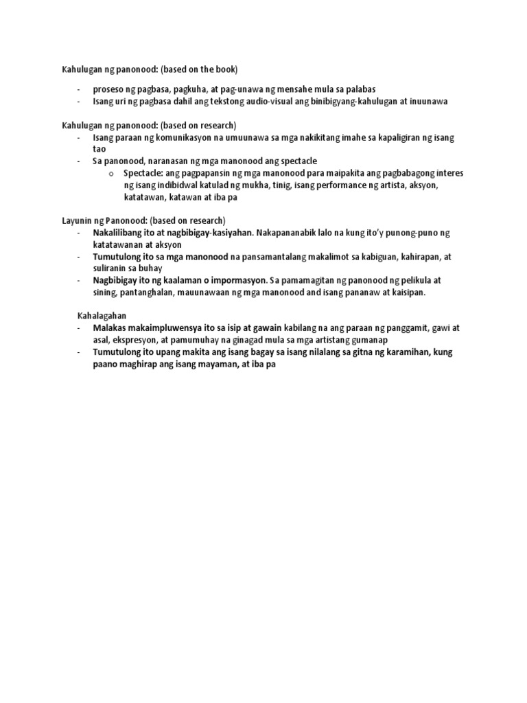 Kahulugan at Layunin NG Panonood | PDF