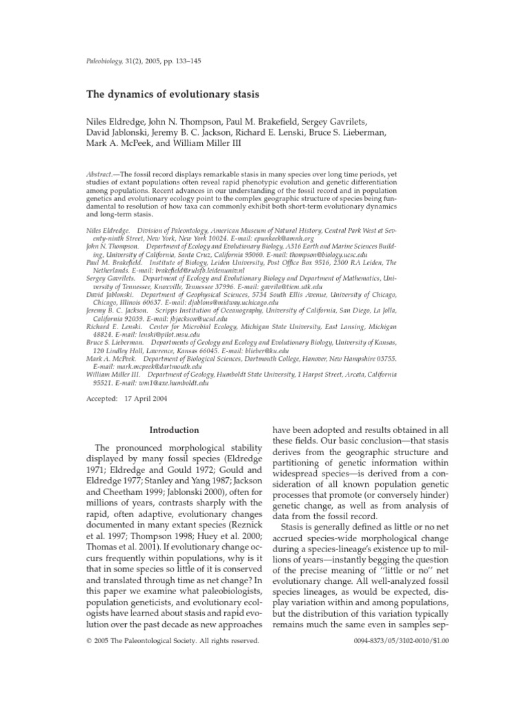 Dynamics of Evolutionary Stasis | PDF | Natural Selection | Evolution