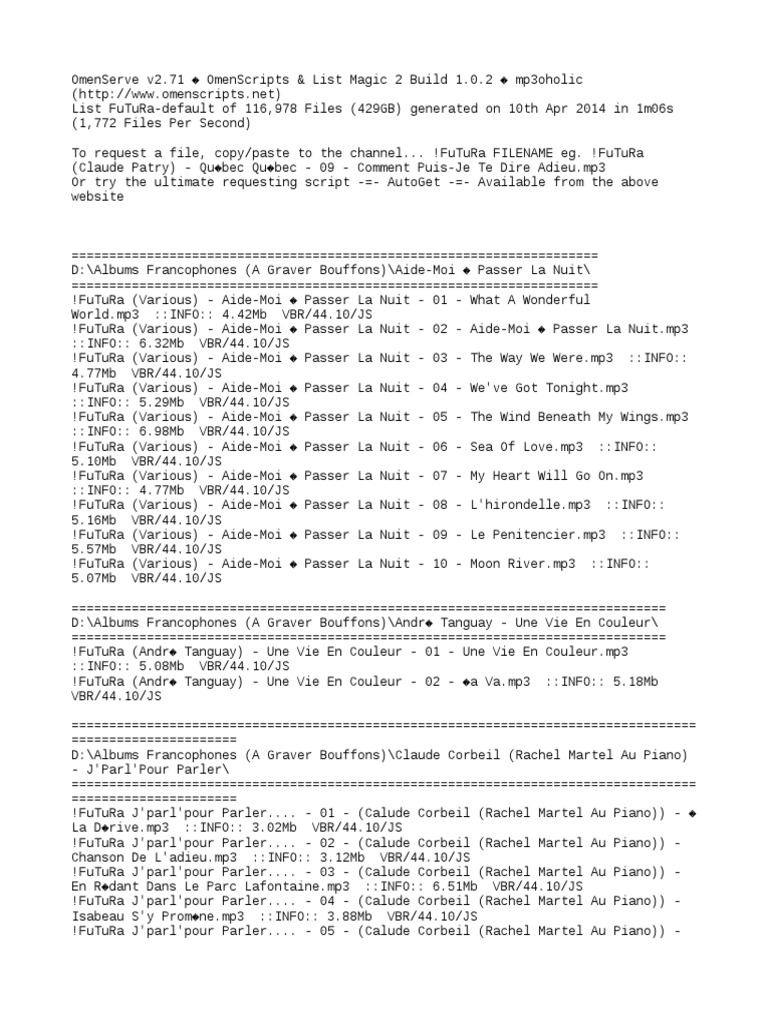 Liste de 116,978 Fichiers MP3 Francophones | PDF | Chanteurs | Musiciens