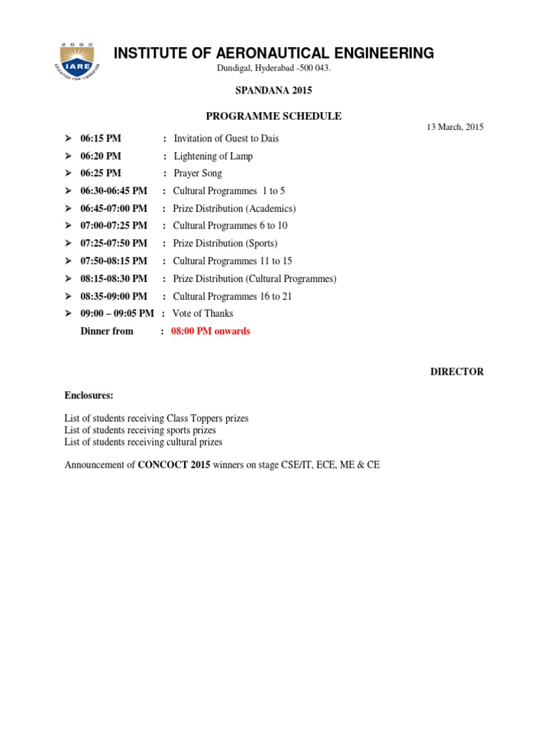 Annual Day Program Schedule SPANDANA-2015 | PDF | Leisure | Sports