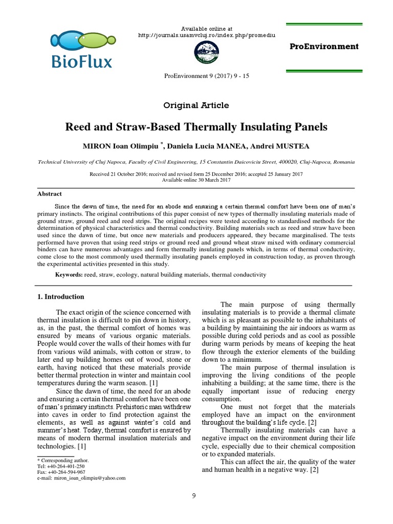 Reed and Straw-Based Thermally Insulating Panels: Original Article ...