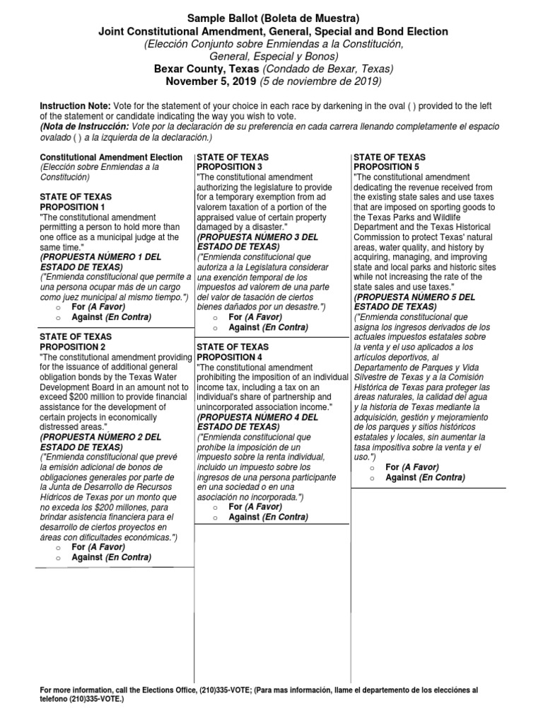 Boleta de Muestra Elecciones Texas 2019 | PDF | Esfera pública | Pagos