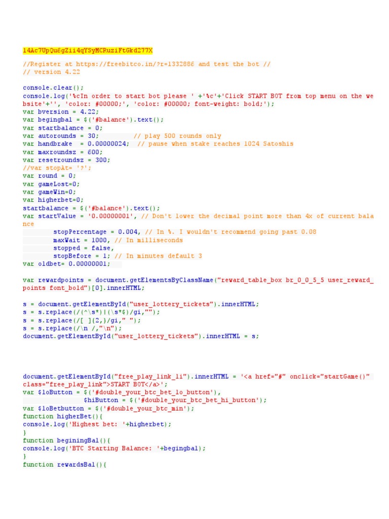 JavaScript For FreeBitco - in | PDF | Bitcoin