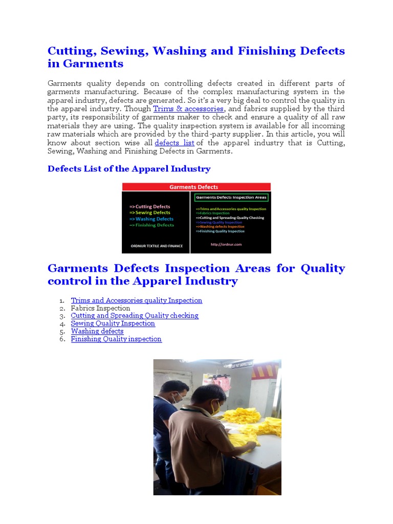 Cutting, Sewing, Washing and Finishing Defects in Garments: Defects ...