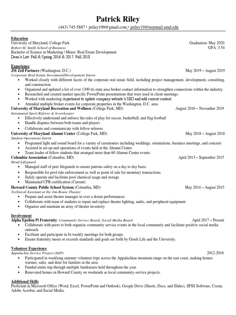 Patrick Riley Resume Newest 2 | PDF | Business