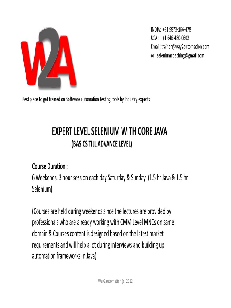Expert Level Selenium With Core Java: INDIA: +91 9873-166-478 USA: +1 ...