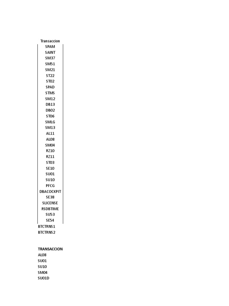 Lista de Comandos SAP y Transacciones | PDF | Archivo de computadora ...