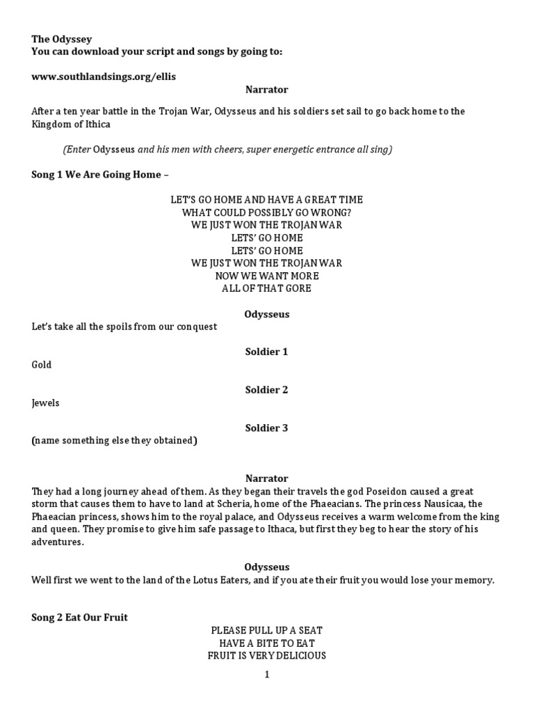 The Odyssey Script PDF | PDF | Homer | Trojan War Literature