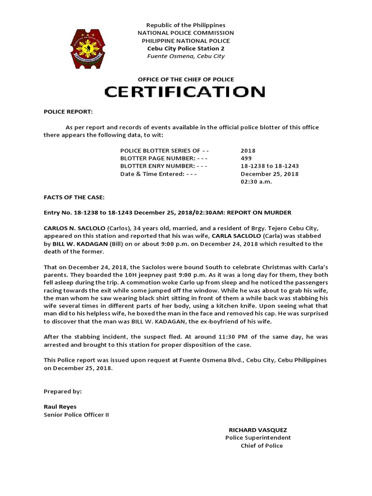 Police Report Murder.F | PDF | Law Enforcement | Crime & Violence