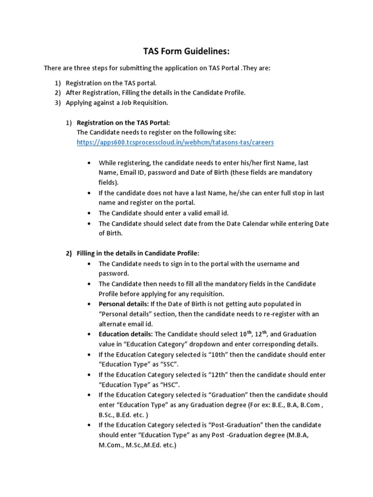 TAS Form Filling Guidelines - CHROMA | PDF | Academic Degree ...