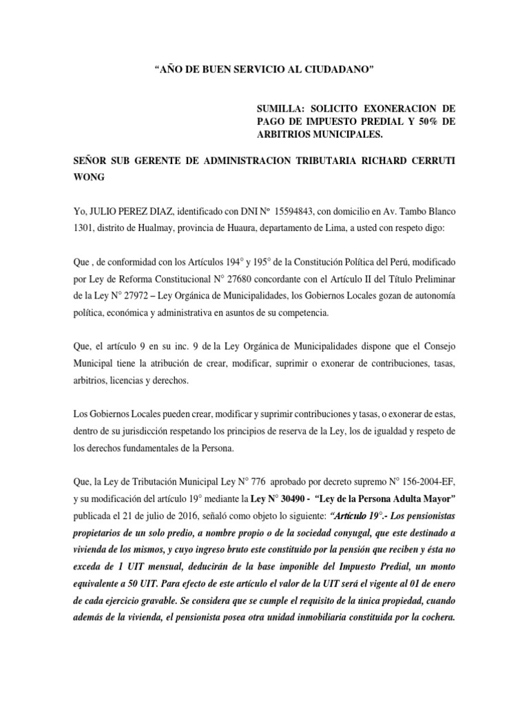 Exoneracion De Impuesto Predial Pdf Impuestos Instituciones Sociales 1780