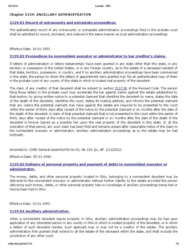 Chapter 2129: Ancillary Administration | PDF | Probate | Will And Testament