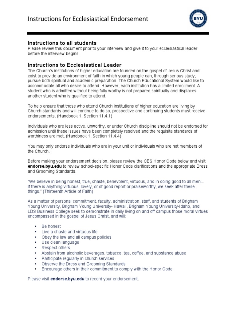 Instructions For Ecclesiastical Endorsement: Instructions To All ...