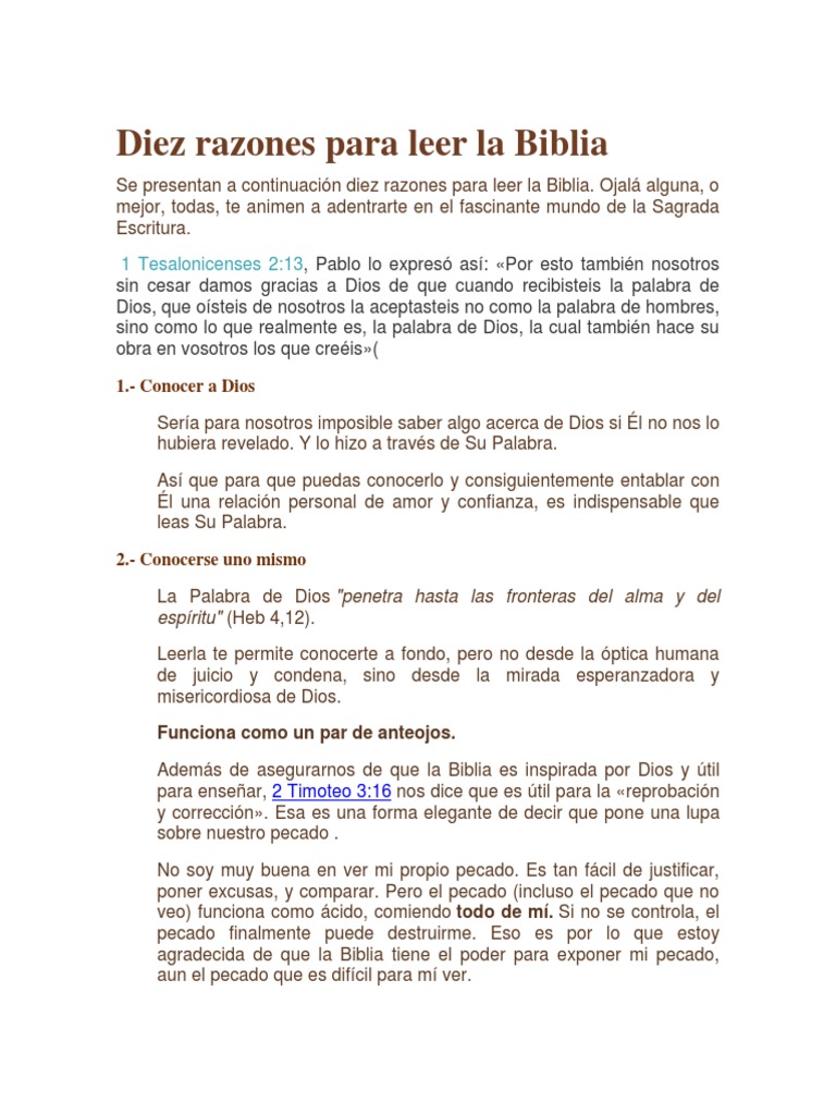 Diez Razones para Leer La Biblia | PDF | Cristo (título) | Pecado Diez Razones para Leer La Biblia | PDF | Cristo (título) | Pecado