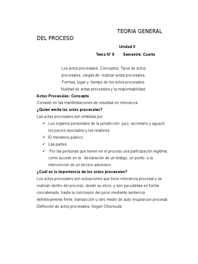 Actos Procesales: Definición y Tipos | PDF | Instrumento jurídico | Ley ...