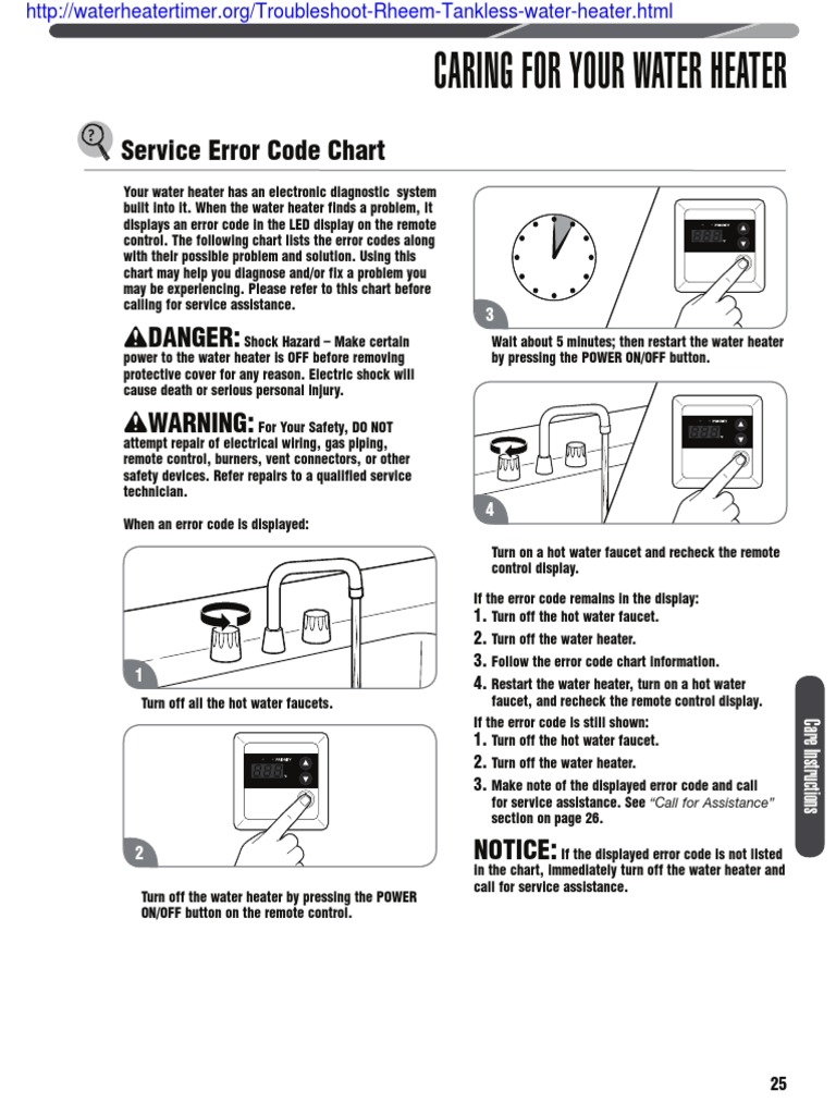 Caring For Your Water Heater: Service Error Code Chart | PDF | Water ...