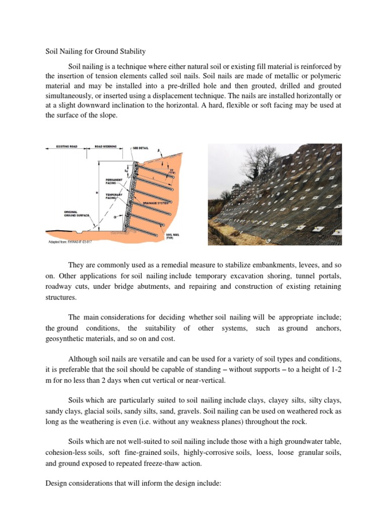 Soil Nailing For Ground Stability | PDF | Soil | Civil Engineering
