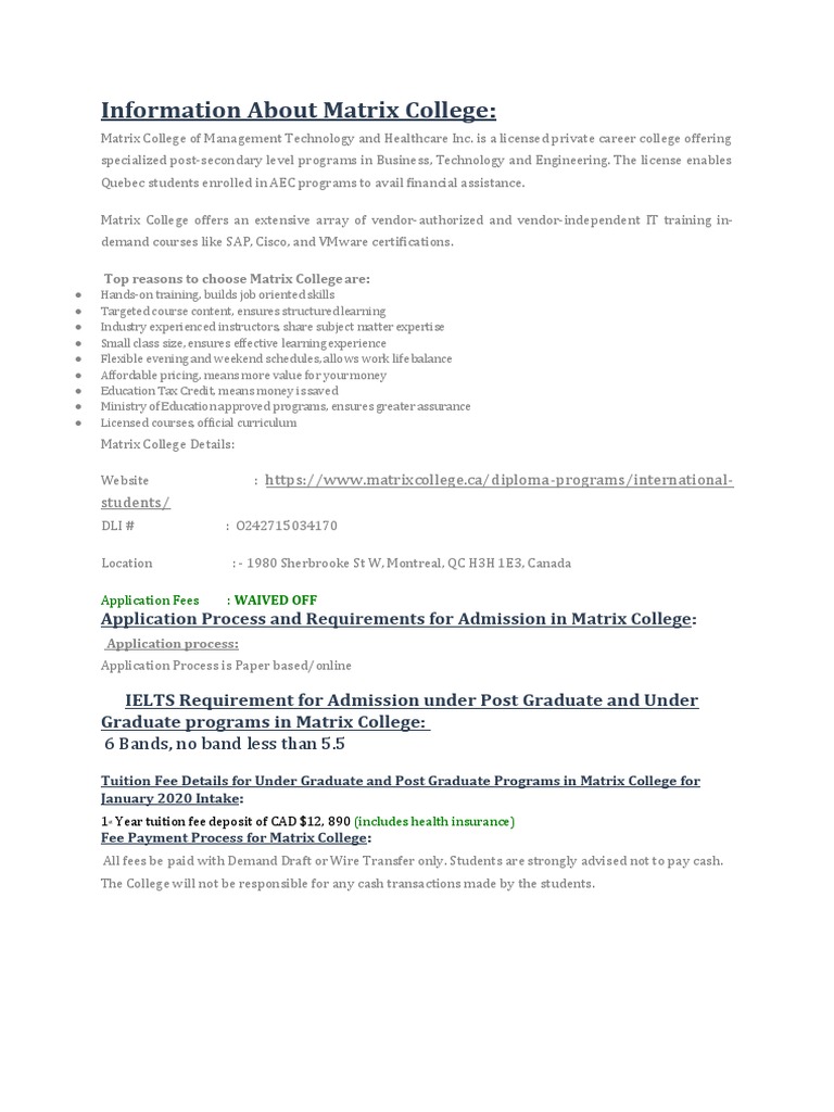 Matrix College | PDF | College | University And College Admission