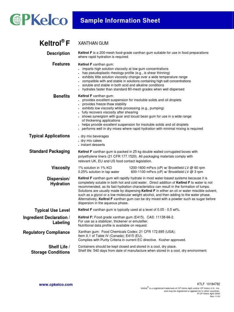 PDS Keltrol F | PDF | Chemical Substances | Chemistry