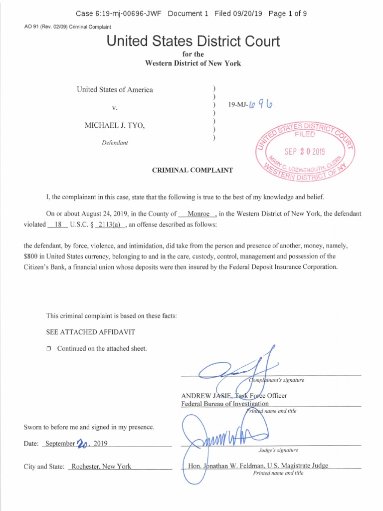 Michael Tyo Arrest Affidavit | PDF | Arrest | Federal Bureau Of ...