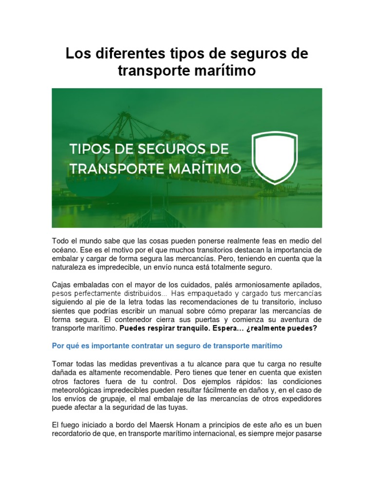 Los Diferentes Tipos de Seguros de Transporte Marítimo | PDF | Póliza ...