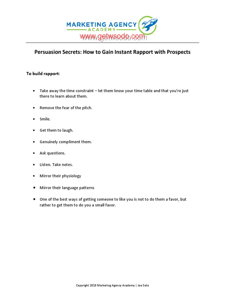 01 - How To Gain Instant Rapport With Prospects | PDF | Body Language ...