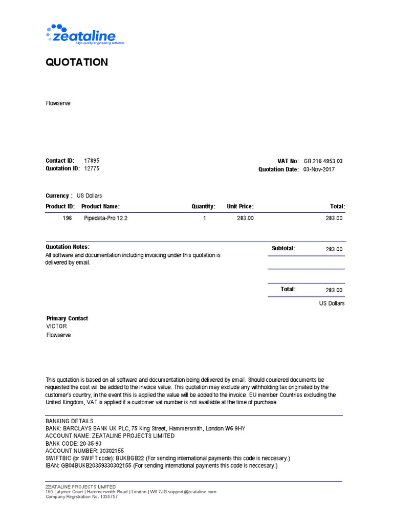 Pipedata-Pro Quotation | PDF