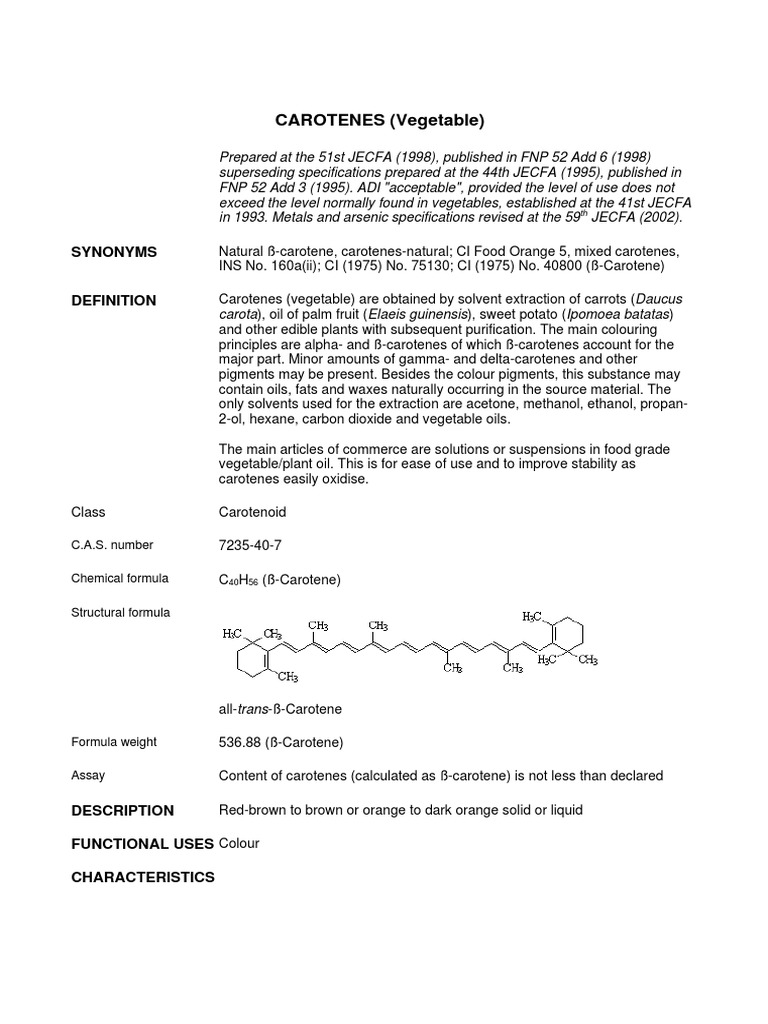 JECFA - Beta-Carotene PDF | PDF | Chemical Substances | Chemistry