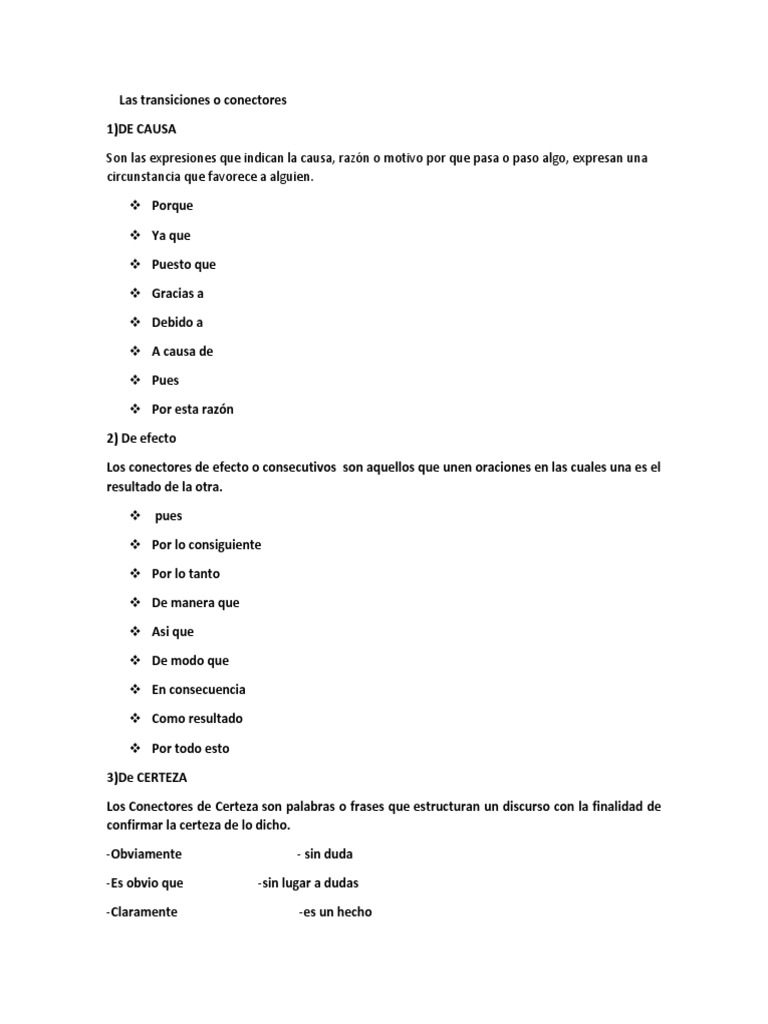 Las Transiciones o Conectores | PDF | Adverbio | Ciencia cognitiva