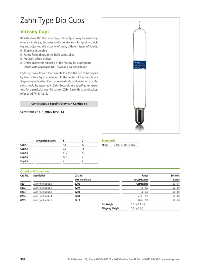 Zahn-Type Dip Cups | PDF | Viscosity | Continuum Mechanics