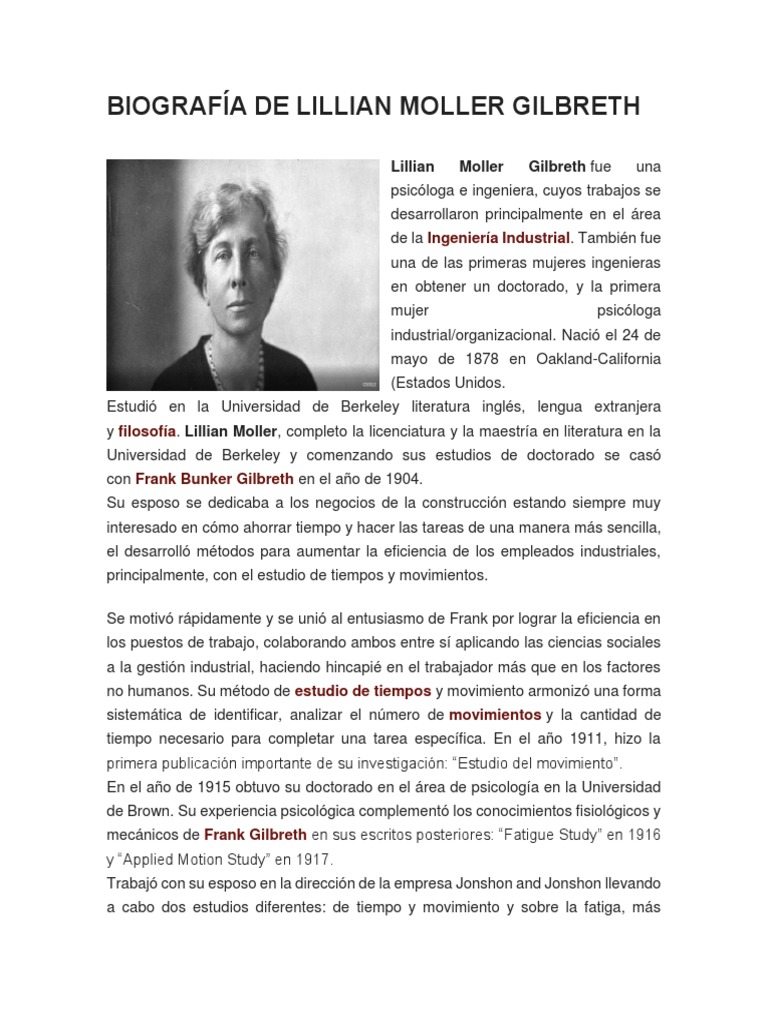Biografía de Lillian Moller Gilbreth | PDF | Sicología | Science