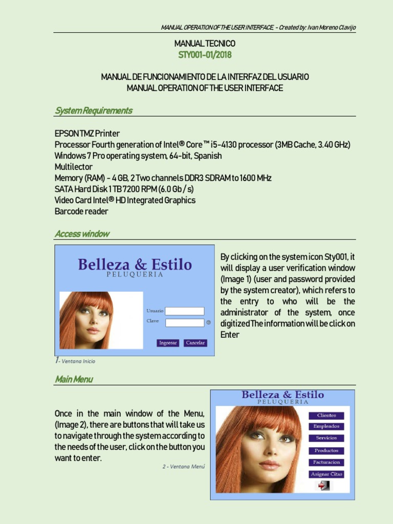 System Requirements: MANUAL OPERATION OF THE USER INTERFACE, - Created By: Ivan Moreno Clavijo ...