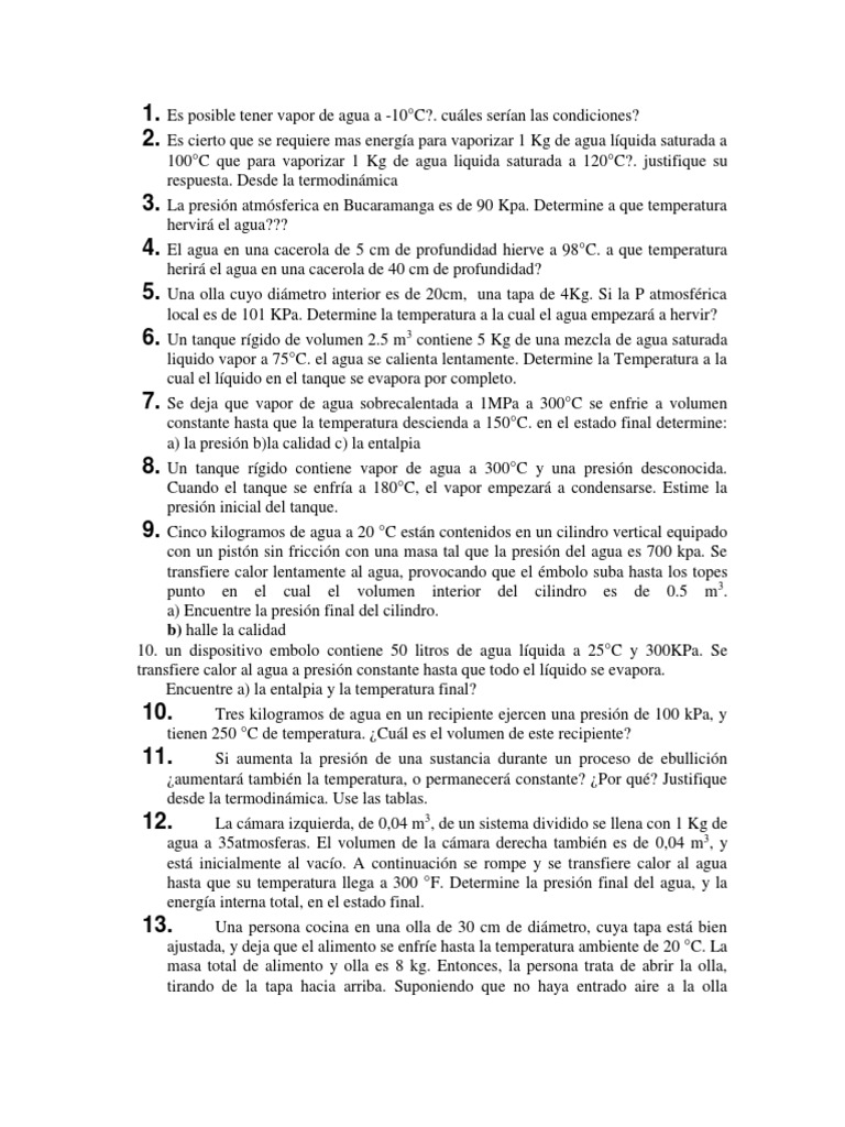Ejercicios Termo de Sustancias Puras | PDF | Presión | Agua