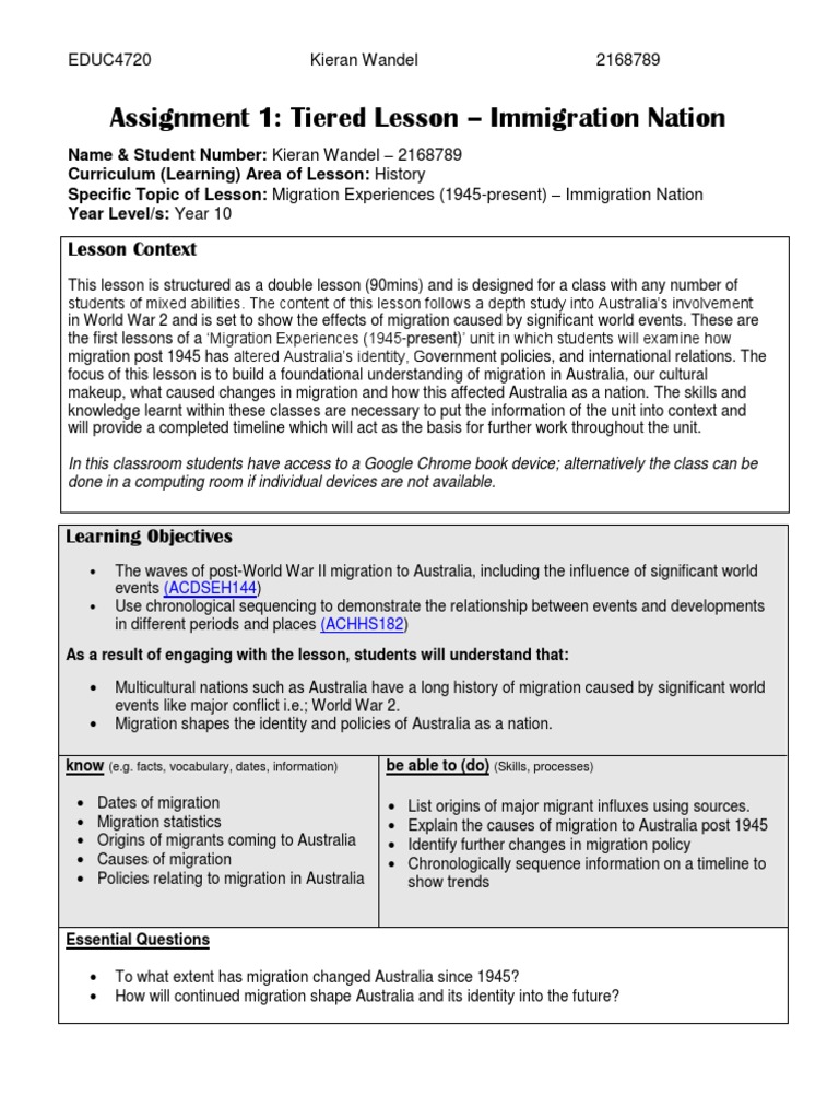 Educ4720 - Assignment 1 - Tiered Lesson Plan | PDF | Differentiated ...