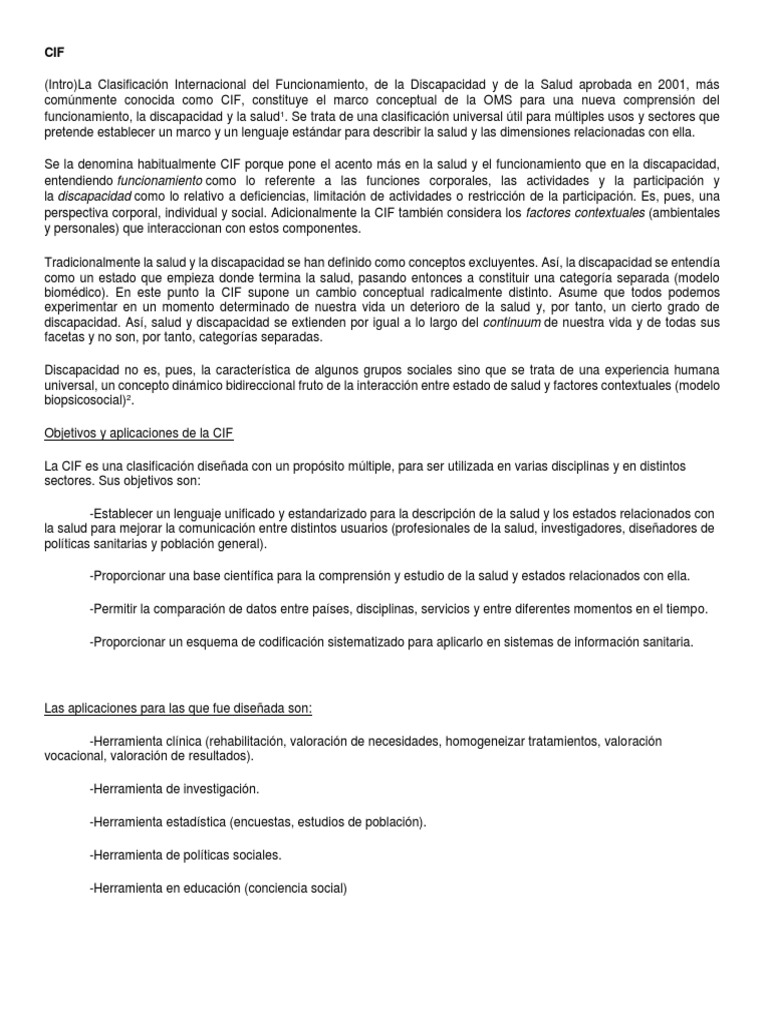 Resumen CIF | PDF | Invalidez | Ciencias del comportamiento