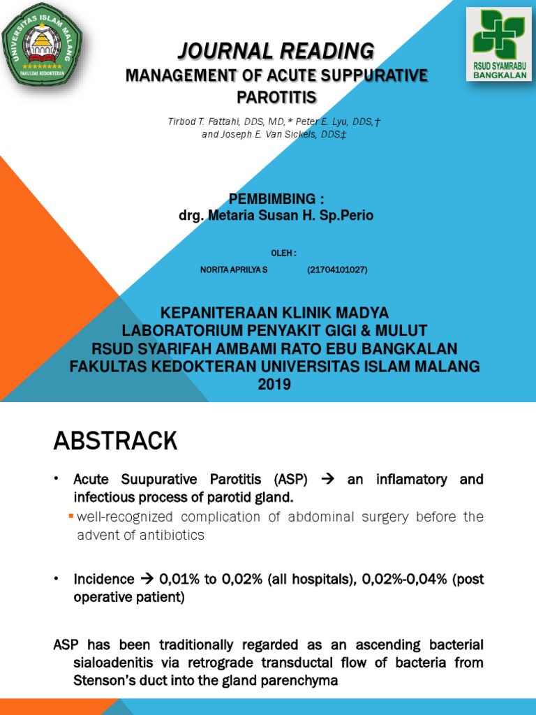 Journal Reading: Management of Acute Suppurative Parotitis | PDF ...